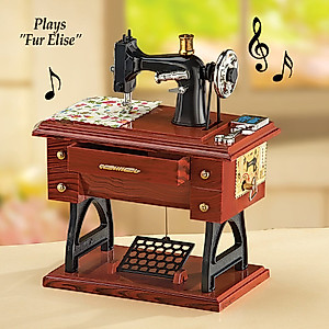 Collections Etc Animated Antique Sewing Machine Tabletop Music Box Complete with Fabric, Scissors, and Treadle Pedal - Plays Fur Elise