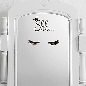 Maydahui 2 PCS Eyelash Wall Decal 14 Inch Salon Home Sign Decor Black Purple Shh Sleep Eyes Art Vinyl Mural Wall Sticker for Living Room Bedroom Easy to Paste