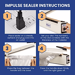 Wallaby Impulse Sealer - 16 inch - Manual Heat Sealer Machine for Mylar Bags - Heavy Duty for Strong, Secure Sealing for Long Term Food Storage - Two Fuse & Strip Replacement Kits Included (White)