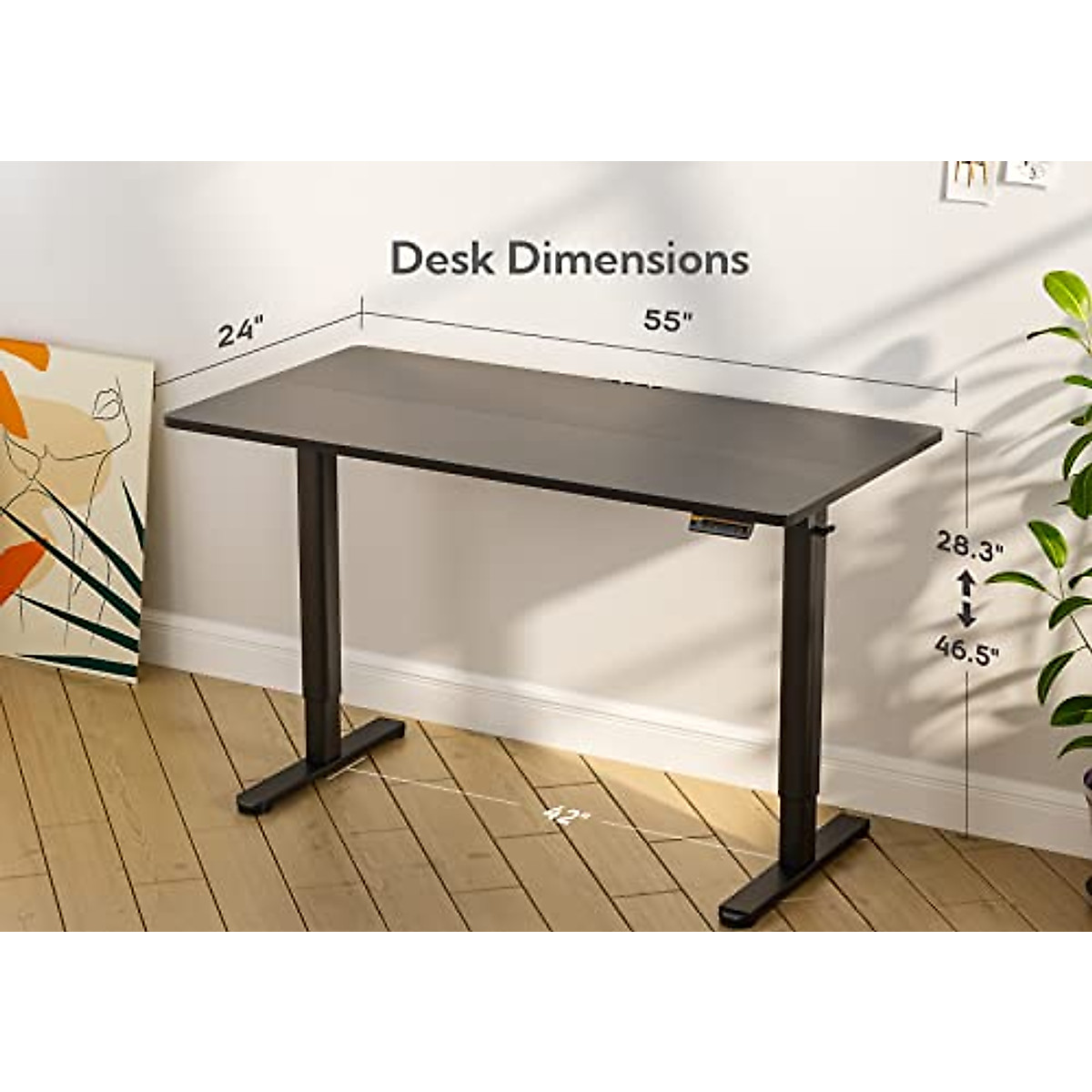 Claiks Electric Standing Desk, Adjustable Height Stand up Desk, 55x24 Inches Sit Stand Home Office Desk with Splice Board, Black Frame/Black Top