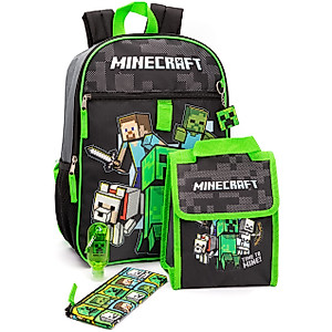 Minecraft Backpack & Lunch Box 5 Piece Rucksack Bag Gift Set Merchandise