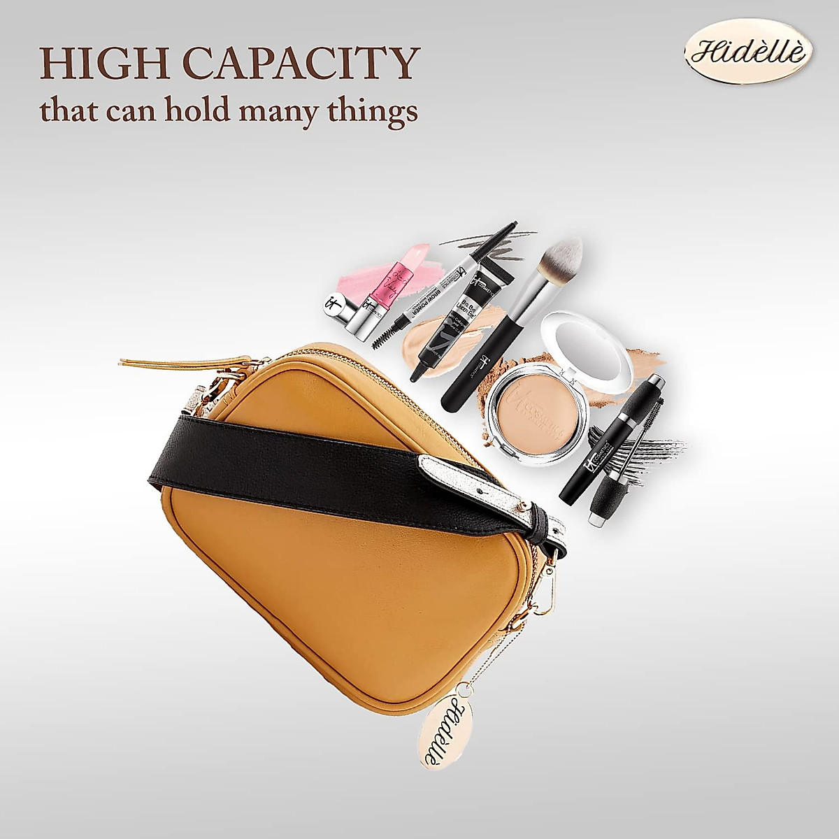 Hidelle Leather Women's Crossbody Bag | Adjustable Straps Zipper Closure Small Pockets Inside- Yellow