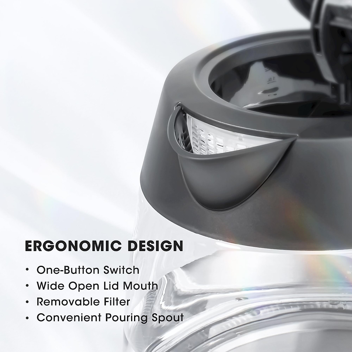 iSiLER 1500W Electric Kettle, 1.7 L Electric Tea Kettle with LED Indicator, Cordless Electric Glass Hot Water Boiler, Portable Teapot Heater Auto Shut-Off & Boil-Dry Protection BPA-Free Black