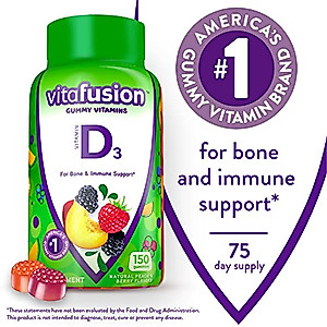 Vitafusion Vitamin D3 Gummy Vitamins, 50Mcg Per Serving, Immune System Support, Delicious Peach and Berry Flavors, 150 Ct (75 Day Supply), from America’s Number One Gummy Vitamin Brand