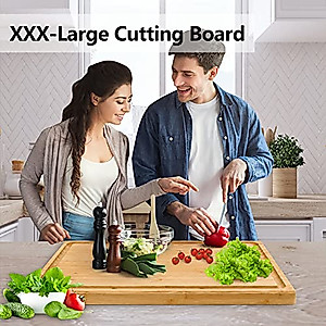 Extra Large XXXL Bamboo Cutting Board 24 x16 Inch,Largest Wooden Butcher Block for Turkey, Meat, Vegetables, BBQ, Over the Sink Chopping Board with Handle and Juice Groove