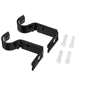 Amazon Basics Adjustable Curtain Rod Wall Bracket Hooks, Set of 2, Black