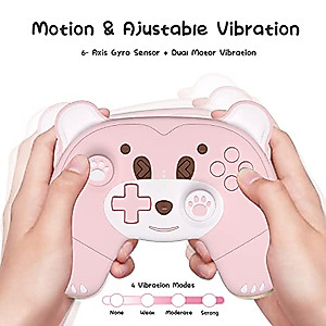 Mytrix Pink Wireless Controller for Nintendo Switch/Switch Lite, Cute Pro Controller with Macro, Wake-Up, Headphone Jack, Turbo, Motion, Vibration, Ergonomic Breathing Light, Gift for Gamer Girls Boys