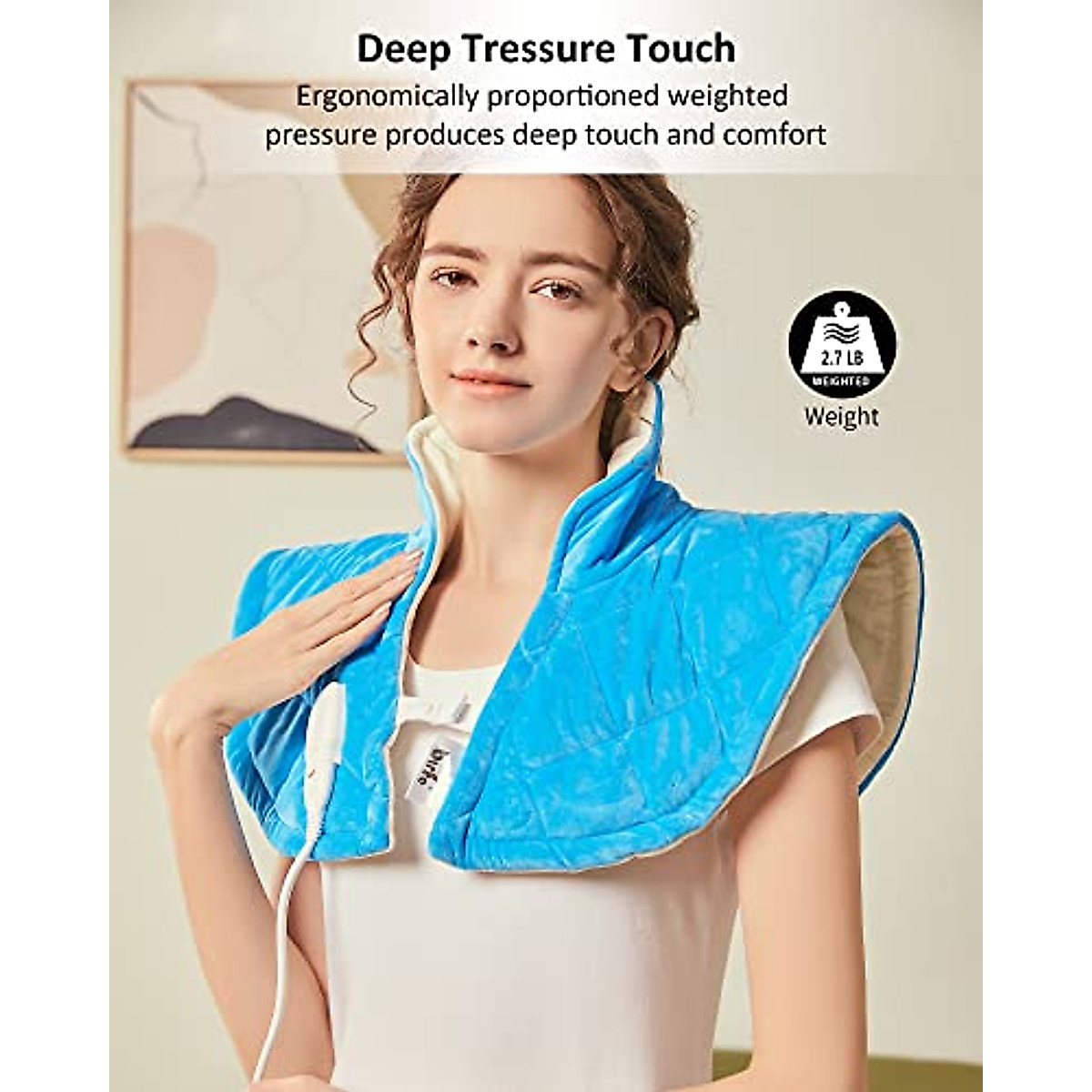 Heating Pad, Weighted Heating Pad for Neck and Shoulder Pain Relief, 2.7lb Electric Heated Neck Shoulder Wrap for Deep Pressure Heat Therapy， 8 Heat Settings， 12 Auto-Off with Countdown