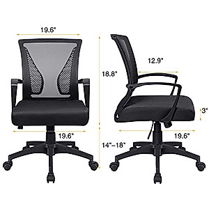 Furniwell Office Chair Home Office Desk Chair Mid Back Mesh Desk Chair Ergonomic Lumbar Support Computer Chair Swivel Rolling Task Chair with Armrest (Black)