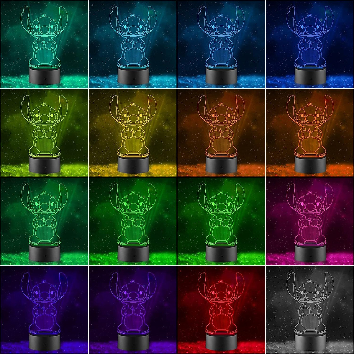 LOUHH Stitch Light, Stitch Gifts-3D LED Intelligent Remote Control Stitch Lamp 16 Color Light for Christmas Children's Room Decoration