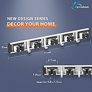 reliahom 2 Pack Broom Holder Mop Hanger Wall Mount Metal Organization Garage Storage System Garden Kitchen Tool Organizer(5 Racks with 4 Hooks, Black)
