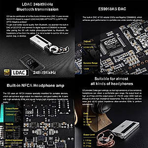 KGUSS Topping G5 Portable NFCA Headphone Amplifier DAC - USB Tyle C/Bluetooth/AUX Input, 6.35mm Line Out 3.5mm/4.4mm Headphone Out LDAC Hi-Res Audio (Sliver)