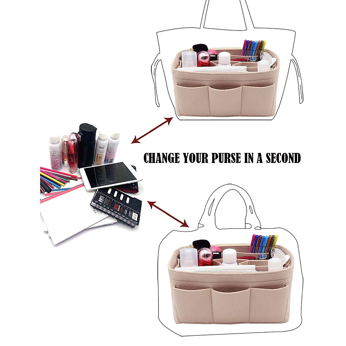 LEXSION Felt Handbag Organizer,Insert purse organizer Structure Shaper fits Speedy 8001 Beige M