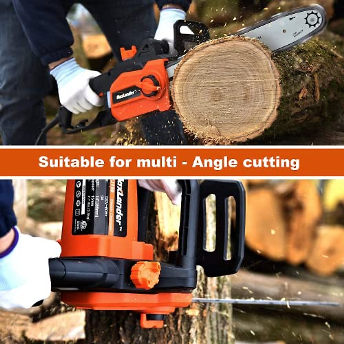 MAXLANDER Electric Chain Saw, 9 Amp Corded Chainsaw, 15m/s with 14 Inch Chain and Bar, Light Weight Multi Angle Fast Cut Powerful High Efficiency
