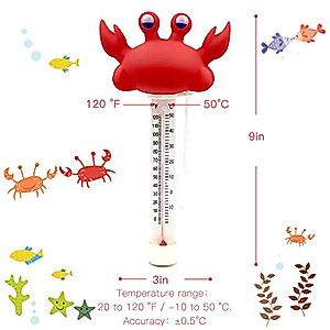 XY-WQ Floating Pool Thermometer, Large Size Easy Read for Water Temperature with String for Outdoor and Indoor Swimming Pools and Spas (Crab)