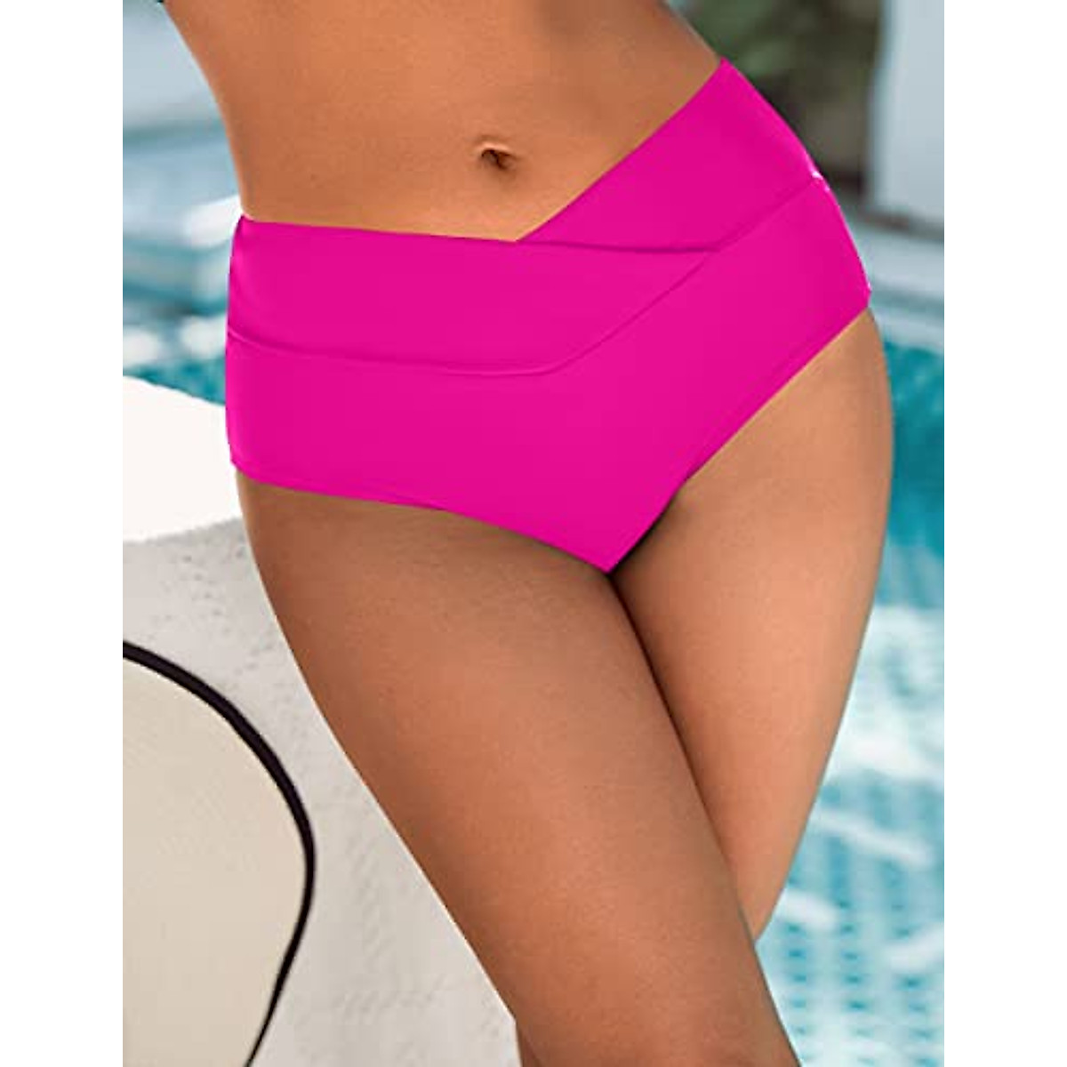 Blooming Jelly Womens High Waisted Bikini Bottom Black Swimsuits Tummy Control Bathing Suit Bottoms（Medium,Hot Pink