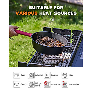 DARTMOOR Pre-Seasoned Cast Iron Skillet, 12 in Cast Iron Frying Pan with Handle, Protective Covers, & Pour Spouts, Safe Grill Cookware with Non-Stick Surface, Cast Iron Pan for Indoor & Outdoor Use