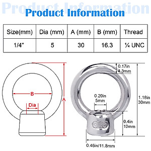 PAGOW 8pcs Stainless Steel 316 Lifting Eye Nut, 1/4" UNC Heavy Duty Marine Grade, Hardware Ring Shaped Eye Bolt