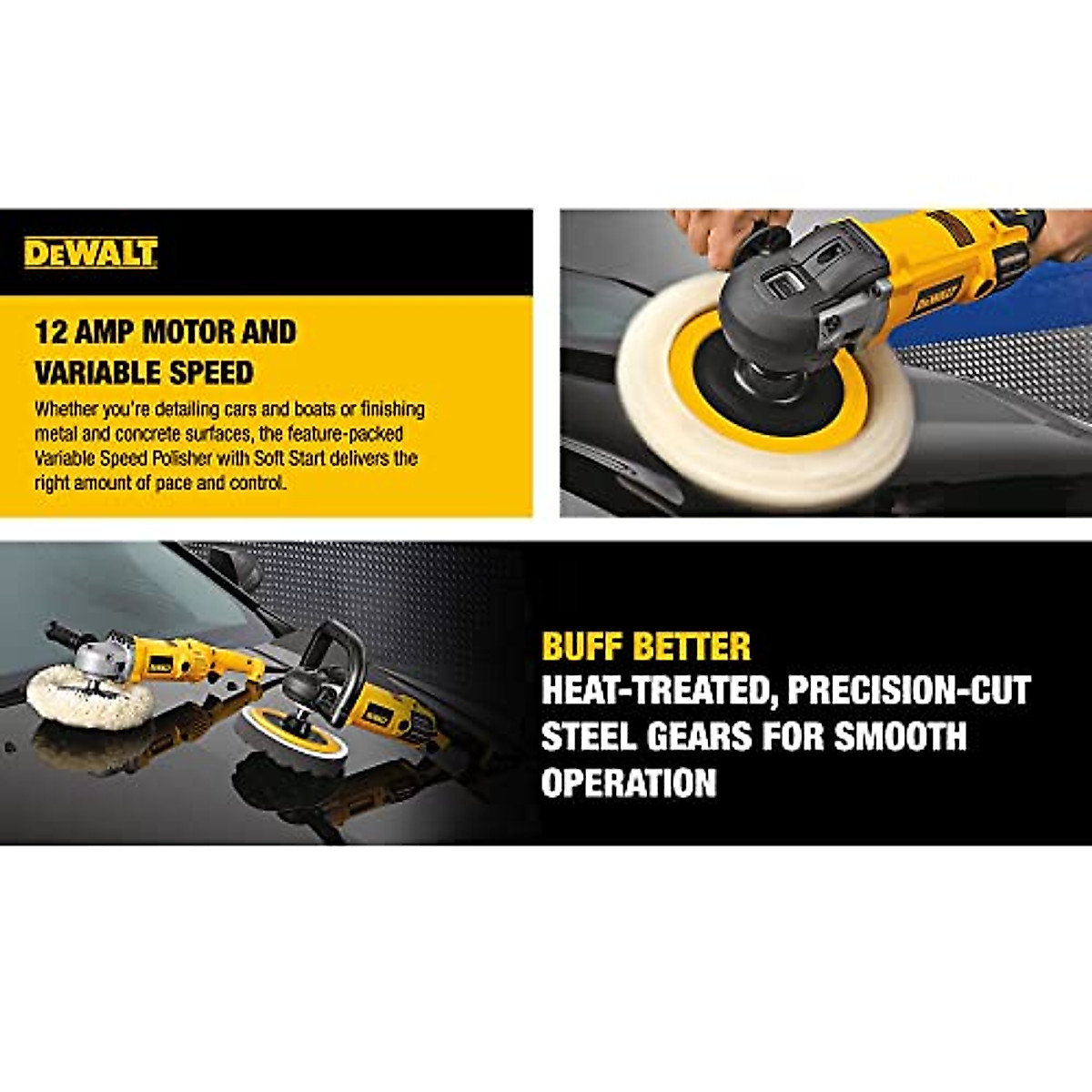 DEWALT Buffer/Polisher, Variable Speed, Soft Start, 7-Inch/9-Inch (DWP849X) , Yellow