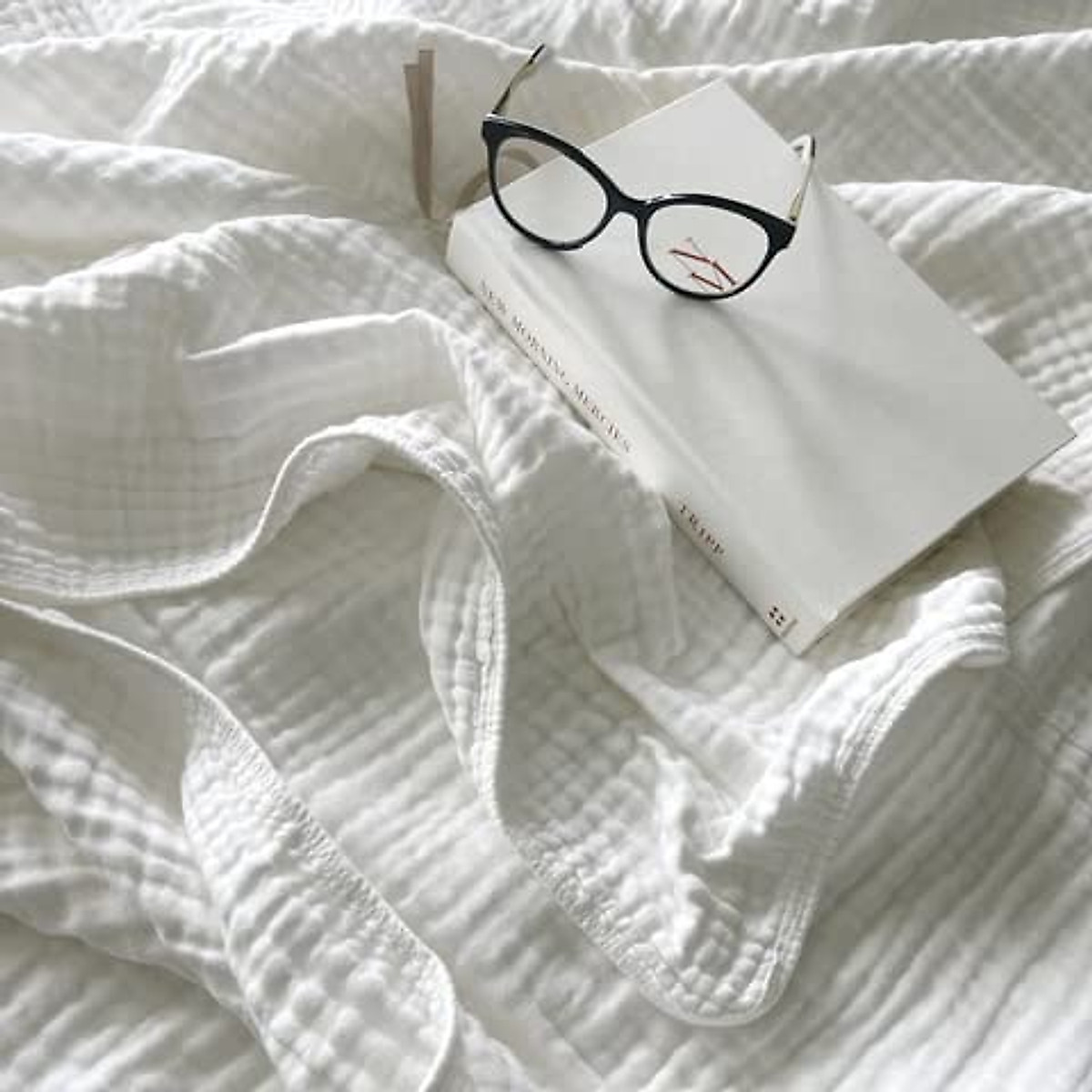 Breathable Adult Muslin “Swaddle” Blanket, 100% Cotton, “90” x 90” Inches, Queen One-Size, Hot Sleeper, Naturally Cooling, Soft Gauze Sheet, Sleeping & Throw (2 Layer Muslin, Natural White)