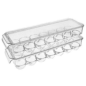 Hedume Set of 4 Refrigerator Egg Storage Bin with Handle and Lid, BPA Free Polyethylene, Stackable Refrigerator Egg Storage Bin for Fridge, Freezer, Pantry Organization, Kitchen-14X4 Eggs(56 Eggs)