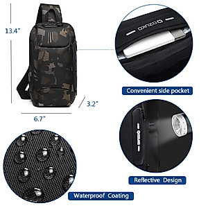 ZUK Anti Theft Sling Bag Shoulder Crossbody Backpack Waterproof Chest Bag with USB Charging Port Lightweight Casual Daypack (Camouflage)