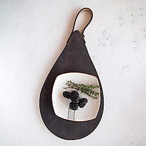 Creative Co-Op Mango Wood Cheese Leather Handle, Espresso Finish Cutting Board, 13.5" x 8"