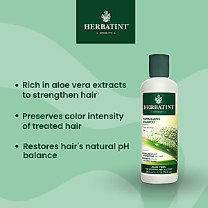 Herbatint Normalizing Shampoo for Color-Treated, Normal Hair - Aloe Vera to Rebalance, Strengthen, & Add Shine - No Parabens, Sulfates, Gluten - 8.79 fl oz.