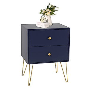 Scurrty 20'' End Table Nightstands Set of 1 Bedside Table Large Sofa End Tables with Wide Top 2 Storage Drawers Metal Legs Bedside Night Table Storage in Bedroom Stable Metal Frame