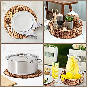 Woven Placemats Set of 6 - Natural Water Hyacinth Placemats with Wicker Placemats Holder - Heat Resistant Round Placemats for Dining Table & Non-Slip Rattan Placemats for Indoor & Outdoor, 12.5"