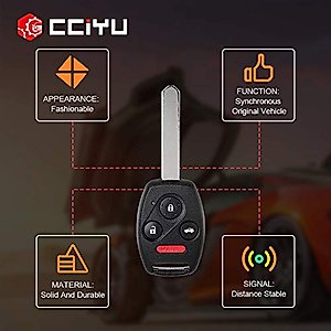 cciyu X 2 Flip Key Fob with Key Blade 4 buttons Replacement for 04 05 06 07 08 09 10 11 12 for H onda Accord CR-V Series with FCC OUCG8D-380H-A
