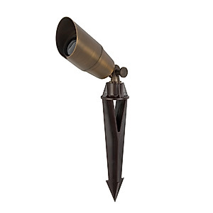 Super Bright LEDs Solid Brass Landscape Spotlight, LED-Ready, Low Voltage 12V AC/DC Up Lighting, Waterproof Garden Fixture, Adjustable Glare Guard, Ground Spike (Warm White MR16 Bulb Included)