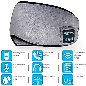 Brynnl Bluetooth Eye Mask Sleep Headphones, Wireless Music Light Blocking Sleep Eye Shades Headband Sport Headsets with Built-in Speakers Microphone Washable Soft Eye Blinder for Travel Siesta Yoga