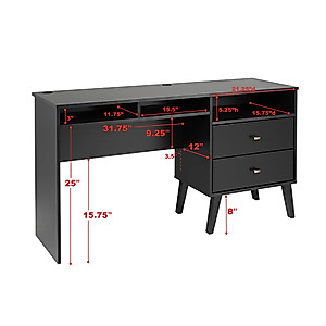 Prepac Milo Desk with Side Storage and 2 Drawers, 55", Black