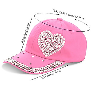 Toulite 3 Pcs Baseball Cap for Women Bling Heart Baseball Cap Studded Rhinestone Pearl Baseball Cap Shiny Baseball Cap for Women, Red Cream Pink