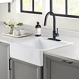 Sinkology SK452-26FC-3-AMZ Anna QuickFit Drop-in Farmhouse 25.85 in. 3-Hole Single Bowl Crisp White with Care IQ Kit Fireclay Kitchen Sink