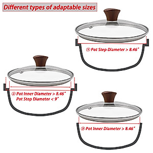 LC LICTOP 9" Tempered Glass Lid 304 Stainless Steel Rim Cookware Cover Replacement for 9-Inch Pan or Pot (Heat Resistant Bakelite Knob)
