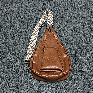 HAIBOLAN Women Cross-Body Sling Bag Vegan Leather Crossbody Shoulder Chest Purse with Adjustable Strap (brown 2)