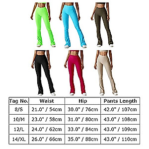ABOCIW Women Ribbed Seamless Slit Hem Flared Leggings High Waist Bootcut Yoga Pants Tummy Control Workout Bootleg Pants Dark Green Medium