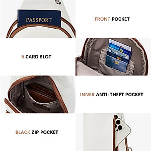 BOSTANTEN Sling Bag Cross Body Bag Trendy Leather Crossbody Purse Chest Bag with Adjustable Guitar Strap for Travel, Beige