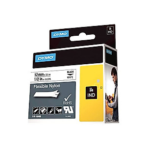 Dymo 18488 Rhino Flexible Nylon Industrial Label Tape, 1/2-Inch X 11 1/2 Ft, White/Black Print