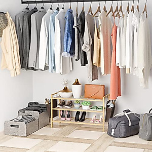 CoMokin 3-Tier Bamboo Shoe Rack with Side Pockets, Stackable | Sturdy | Multi-Function Shoe Shelf Storage Organizer for Closet Entryway Balcony Bathroom