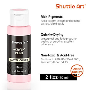Shuttle Art 40 Pack Pastel Acrylic Paint Set, 30 Colors, 60ml/2oz Bottles, High Viscosity, Water-proof Paint With 10 Paint Brushes for Painting &Crafting on Canvas, Rock, Ceramic, Fabric