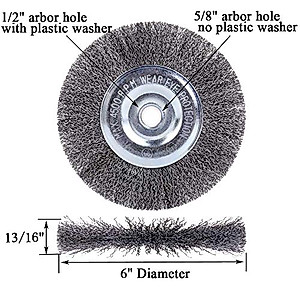 OSFTBVT 6" Bench Wire Wheel Brush | Coarse Crimped Steel Wire 0.012" with 5/8" Arbor for Bench Grinder - 2pack
