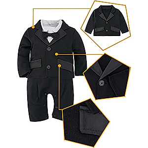 A&J DESIGN Baby Boys Gentleman Outfit Formal Suit Jumpsuit Tuxedo Romper Set 6-9 Months Black