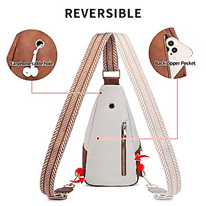 VATAN Small Sling Bag Women's Crossbody Fanny Packs Leather Crossbody Bags for Women (D-Brown with White)