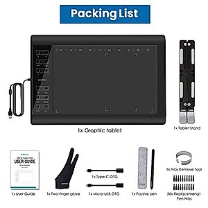 XOPPOX Graphics Drawing Tablet 10 x 6 Inch Large Active Area with 8192 Levels Battery-Free Pen and 12 Hot Keys, Compatible with PC/Mac/Android OS for Painting, Design & Online Teaching
