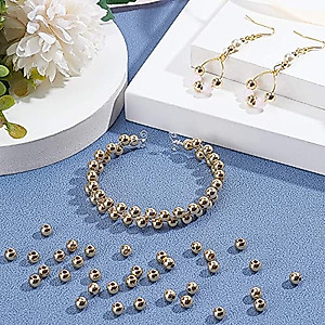 300pcs 4mm 14K Gold Plated Brass Beads Long-Lasting Round Smooth Spacer Beads Seamless Loose Ball Beads Gold Metal Beads for Summer Hawaii Stackable Necklace, Bracelet, Earring Making (Color : Gold,
