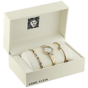 Anne Klein Women's AK/1868GBST Premium Crystal-Accented Gold-Tone Bangle Watch and Bracelet Set