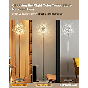 SineRise Modern Crystal Floor Lamp (9-Light, 70-Inch, Chrome), Standing Lamp with Footswitch, LED Floor Lamp for Living Room, Girls Room, Bedroom, Dresser, Office (Bulbs NOT Included)